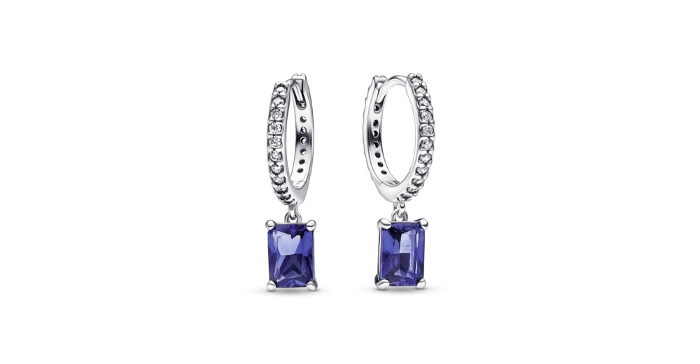 Blue Rectangular Sparkling Hoop Earrings - Crystal Jewelers