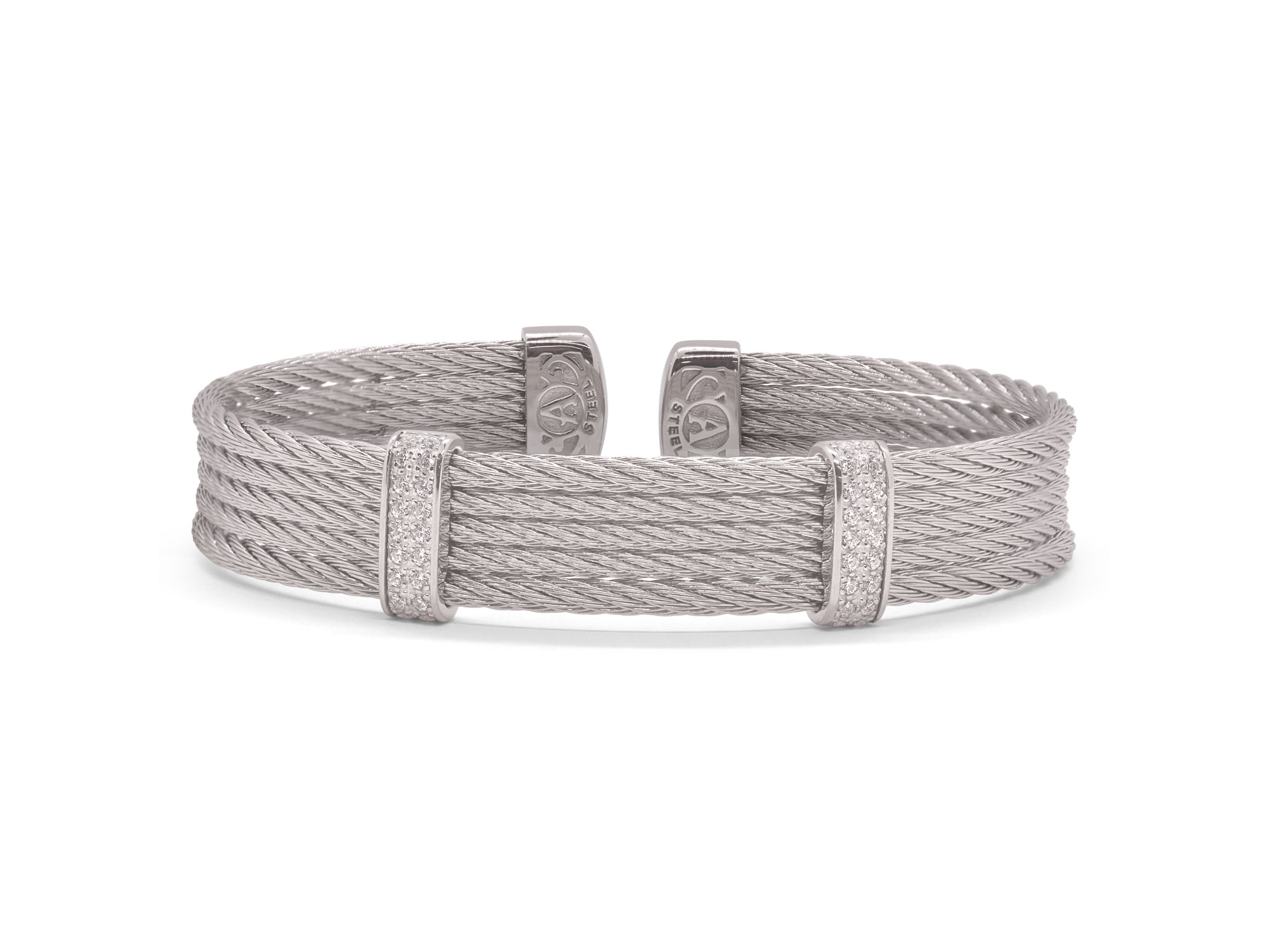 ALOR Grey Cable Double Station Mini Cuff with 18kt Gold & Diamonds ...